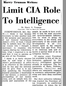 President Truman Was Right In 1963, Need To Limit CIA ...